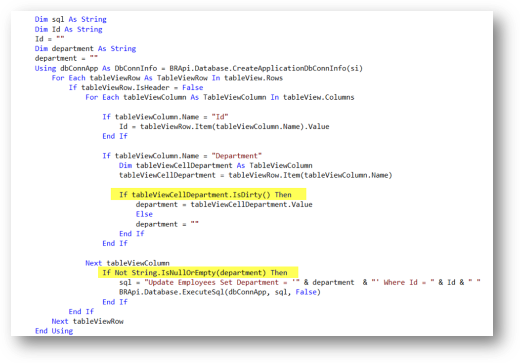 Table View Business Rule Example